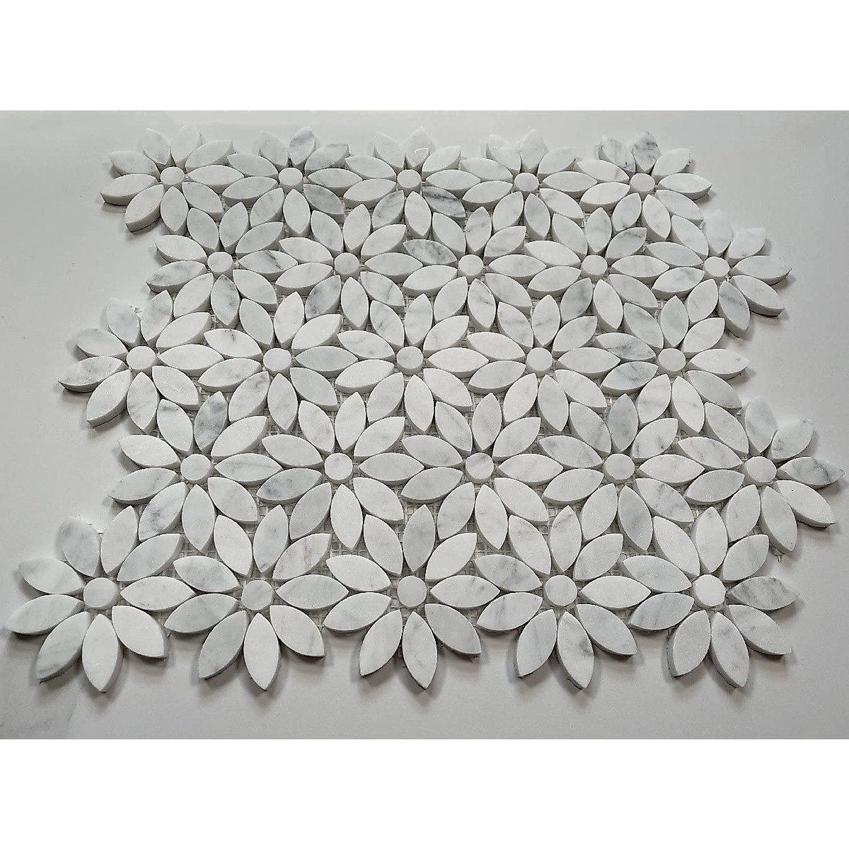 Stone Center Online Carrara White Marble Daisy Flower Pattern Mosaic Tile Honed Kitchen Bath Wall Floor Backsplash Shower (1 Sheet)