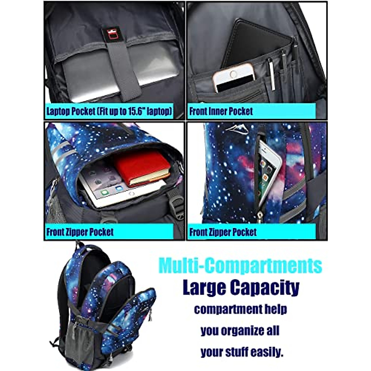 Kountan Laptop Backpack for School College Travel Business , Computer Bookbag Bag with USB Charging Port , Anti Theft Laptop Backpack Fits 15.6 Inch Notebook, Gifts for Men & Women(Galaxy) One Size