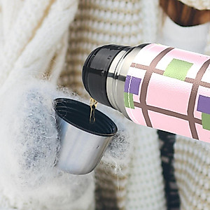 Stainless Steel Leather Vacuum Insulated Mug Cascading Plaid Thermos Water Bottle for Hot and Cold Drinks Kids Adults 16 Oz