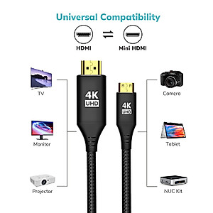 KELink Mini HDMI to HDMI Cable 6FT, [Aluminum Shell, Braided] High Speed 4K 60Hz HDMI 2.0 Cord, Compatible with Camera, Camcorder, Tablet and Graphics/Video Card, Laptop, Raspberry Pi Zero W