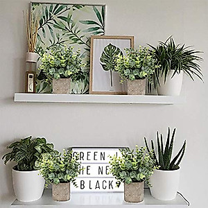 Flojery Mini Potted Plants Artificial Eucalyptus Boxwood Rosemary Faux Herbs Small House Plants 8.3"-9" Tall for Indoor Greenery Tabletop Décor Centerpiece (Sprayed Eucalyptus)