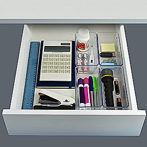 Acrimet Desk Drawer Organizer Box Tray Storage Bins Modular Divider for Home, Kitchen, Office and Storage (Clear Crystal Plastic) (4 Pack - 6.25" x 3.13" x 2.13")