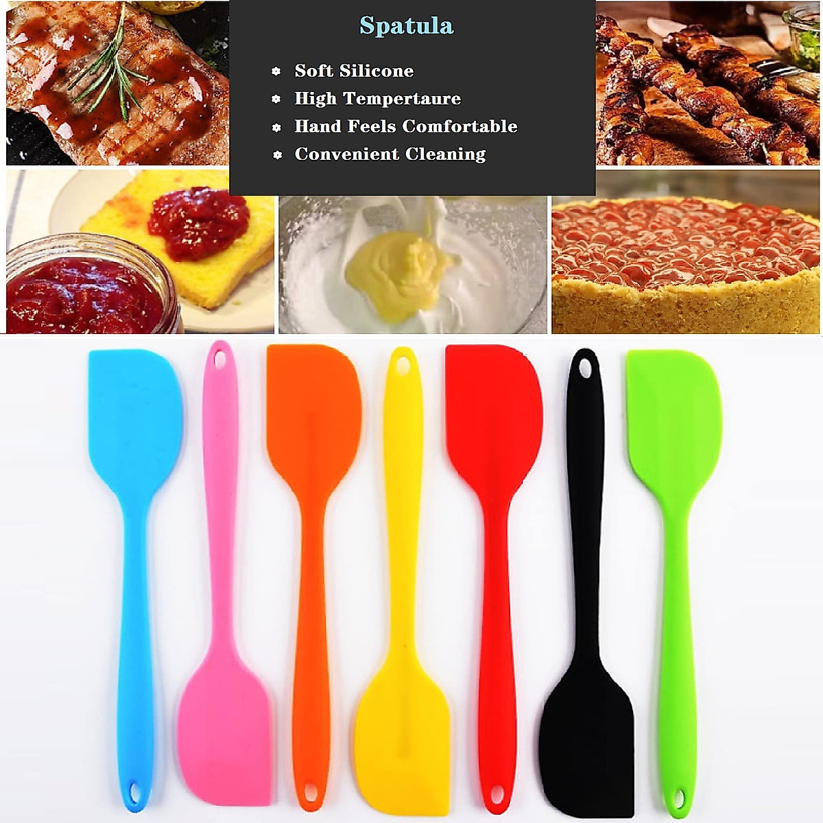 Silicone Spatula,11 inch Non-stick Spatulas with Stainless Steel Core,Heat Resistant, Food Grade Silicone, One Piece Design,Dishwasher Safe, for Mixing,Cooking,Baking (7pcs)