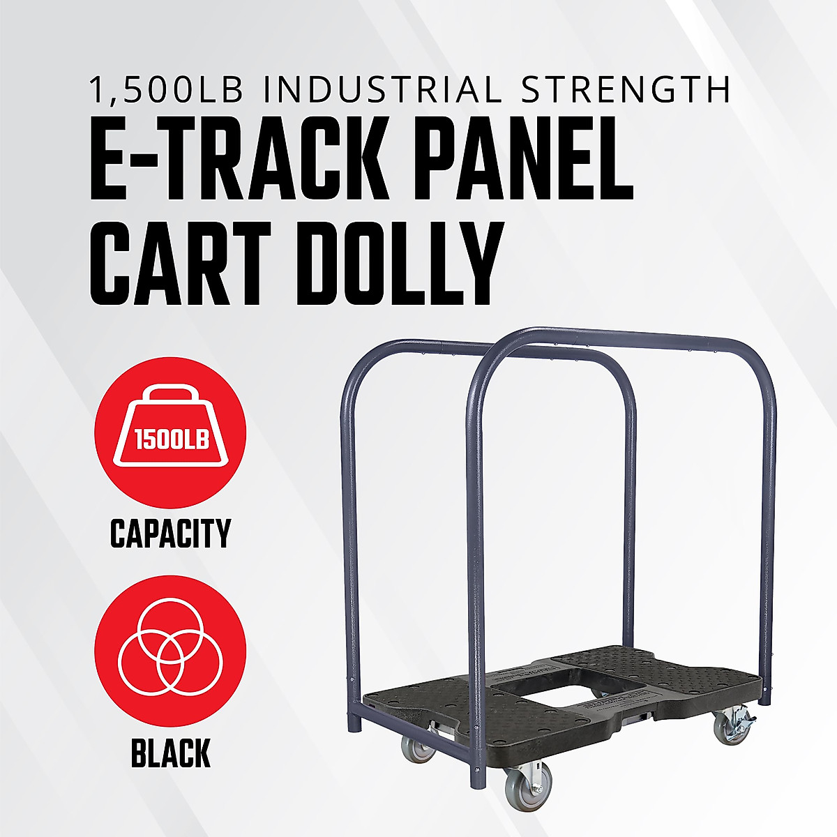 SNAP-LOC, Heavy Duty Moving Dolly 4 Wheels, 1,500 lb with Panel Bars, 4 Inch Casters, Dollies for Moving Cargo, E Strap Attachment Included, Black