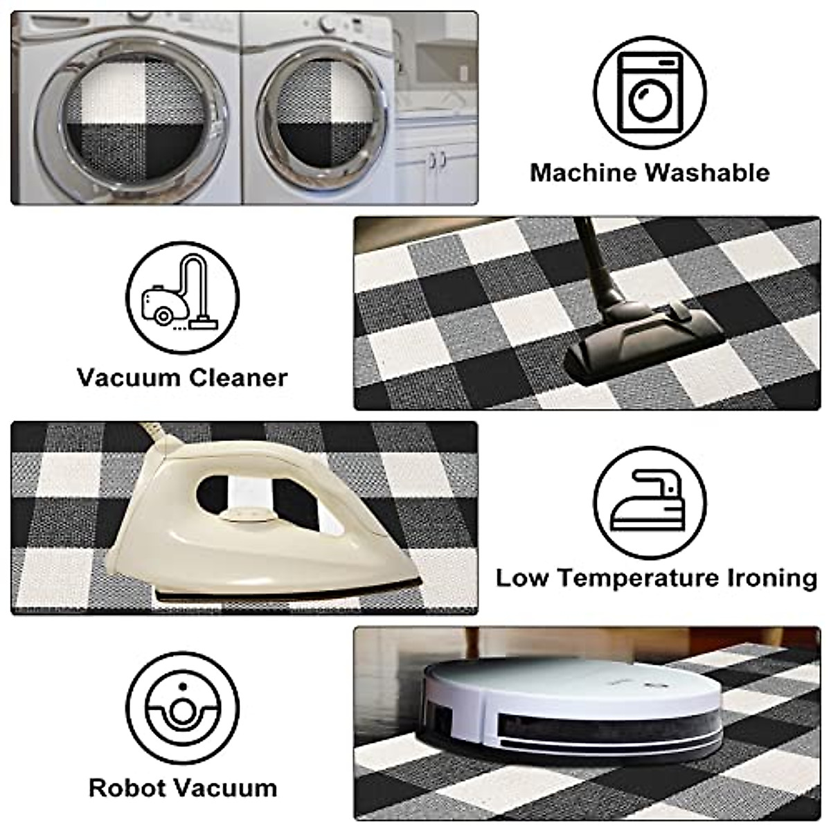 KIMODE Buffalo Plaid Outdoor Rug Doormat 24'' x 35' Black/White Checkered Farmhouse Cotton Woven Indoor Outdoor Rugs, Washable Porch Door Mats for Front Layered Kitchen Bathroom Laundry Room