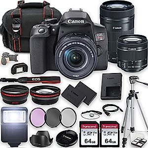 Canon EOS Rebel T8i DSLR Camera w/Canon EF-S 18-55mm f/4-5.6 is STM Lens + EF-S 55-250mm f/4-5.6 is STM Lens + 2X 64GB Memory + Case + Filters + Tripod + More (35pc Bundle)