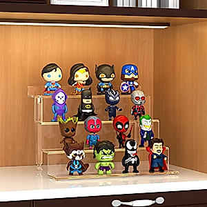 NIUBEE Acrylic Riser Display Shelf, Clear Display Stand for Amiibo Funko POP Figures,4 Tier Cupcakes Stand Perfume Organizer and Storage (Large)