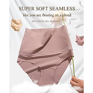 FINETOO Tummy Control Underwear for Women High Waisted Nylon Brief No Show Womens Bikini Seamless Panties 4pack S-XXXL