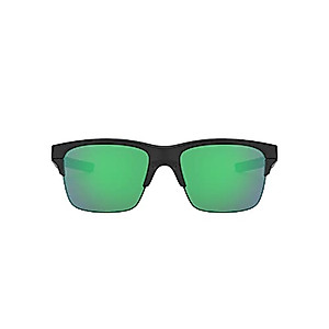 Oakley Men's OO9316 Thinlink Rectangular Sunglasses, Matte Black/Jade Iridium, 63 mm