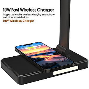 LED Desk Lamp with 10W Fast Wireless Charger, Dimmable Eye Caring Reading Desk Lamps for Office Home, Desk Light with 5 Lighting & 10 Brightness, Touch Control Table Lamp Dorm for Study Gifts BEYONDOP