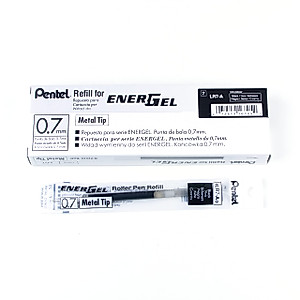 Pentel Refill Ink for BL57/BL77 EnerGel Liquid Gel Pen, Box of 12, 0.7mm, Metal Tip, Black Ink (LR7-A-12)