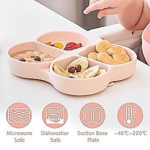 Dommy Butterfly Silicone Toddler Plates with Suction, Divided Design Suction Plates for Toddlers Babies, Food Grade Soft Safe BPA-Free Silicone, Dishwasher Microwave Safe, 6M+, Peach Dust