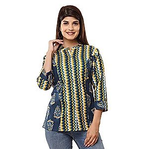 Vihaan IMPEX Zigzag Printed Tunic Casual Kurti Top for Women Shirt for Ladies Multicolor
