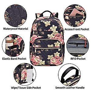 BAGNN 15.6'' Laptop Backpack for Women Travel Backpack for Women Backpack Purse for Women Work Backpack for Women Stitch Backpack With Charger College Backpack Waterproof Canvas Floral Backpack
