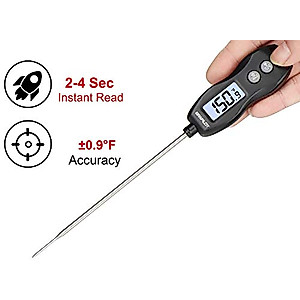 BRAPILOT Digital Food Meat Candy Thermometer - FT200 Instant Read Probe Thermometer Backlit Auto Off Waterproof for Cooking BBQ Kitchen Grill Milk (Black Color)