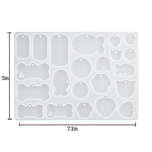 KuuGuu 2 PCS Pet Tag Resin Mold Silicone, Dog Tag Molds for Resin, Bone Shape Resin Keychain Molds with 10Pcs Key Ring, DIY Resin Keychain Pendant Charm Crafts