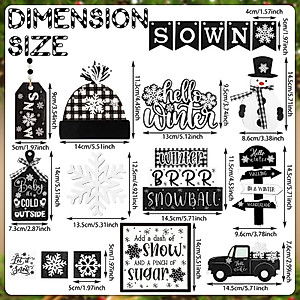 Black and White Plaid Christmas Tiered Tray Decor - Snowman, Snowflake, Gnome, Truck, Xmas Tree Wooden Signs for Table Shelf