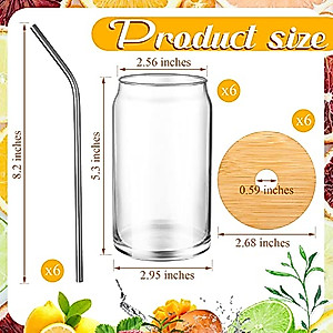 Nuogo Glass Beer Can With Straws and Lid Set Can Shaped Cups Pint Drinking Glass for Soda Juice Beverage Smoothies Iced Drinks Cocktails Drinkware (6, 16 OZ)