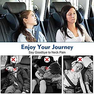 JZCreater Car Headrest Pillow, 360° Adjustable Sleeping Headrest for Car Seat, U Shape Head Neck Support Rest Pillows for Kids Adults Travel, Black