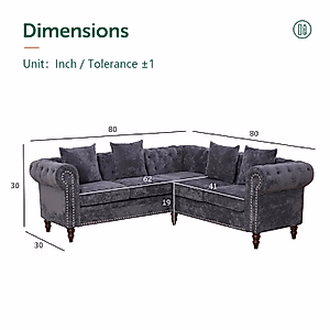 SIENWIEY Chesterfield Sectional Sofa,Deep 80 Inch Luxurious L Shaped Couch Button Tufted Velvet Sofa/Upholstered Rolled Arm with Rivets/Chesterfield Settee Modern 5 Seater Sofa for Living Room，Black