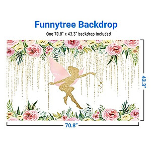 Funnytree Floral Fairy Birthday Party Backdrop for Photography Pink and Gold Fairy Tale Tea Flowers Wonderland Princess Girl Baby Shower Background Decoration Banner Supplies Photo Booth