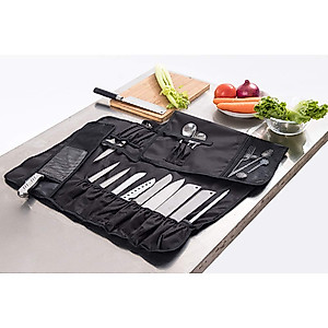 HERSENT Knife Roll, Chef Knife Roll Bag With 17 Slots Can Holds13 Knives,1 Meat Cleaver, And 3 Utensil Pockets,Durable Knife Case With Handle, Shoulder Strap & Zippered Mesh Pocket Holder