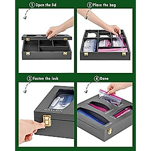 YSOHQ Ziplock Bag Storage Organizer Fits Sandwich Bag for Drawer Kitchen Organization Food Storage Bag Container Organizer Bamboo 1 Box 4 Slots Gray