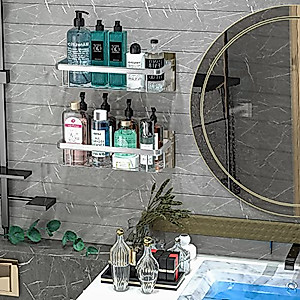 LIMINGDE Shower Caddy Shelf, Adhesive Bathroom Shower Organizer,No Drilling Wall Mounted Shower Rack,Rustproof Bath Storage Basket for Bathroom,Toilet,Kitchen - 2 Pack( Silver)