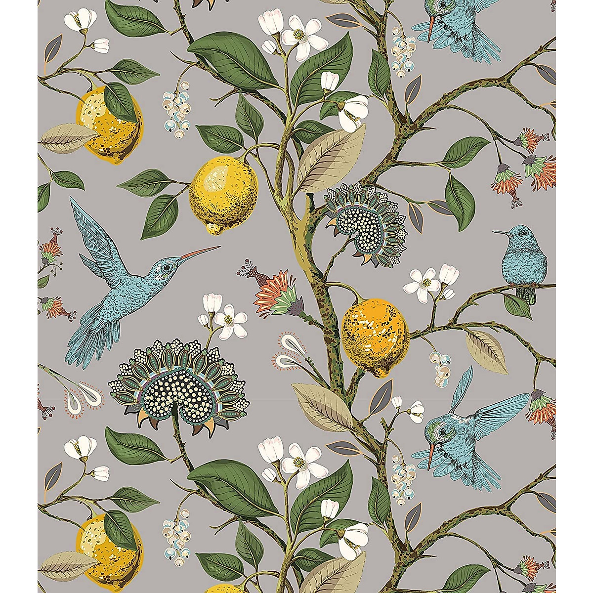 Blooming Wall Blue Bird Fresh Lemon Tree Peel and Stick Wallpaper Removable Self Adhesive Wall Mural Wall Décor