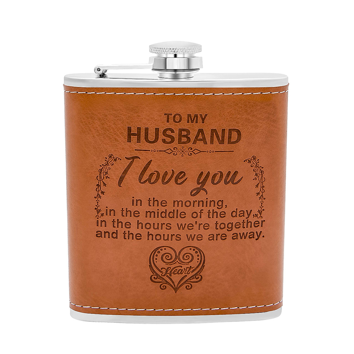 Personalized Flask Set Father's Day Gift For Husband - Engraved Hip Flasks For Husband - Stainless Steel with Leather Flask For Men, Wedding Valentine's Christmas Gift For Husband