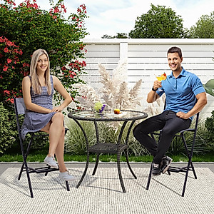 Outdoor Patio Bar Stools Set of 2, Folding Counter Height Stool with Footrest and Heavy-duty Metal Frame, Outdoor Bar Chairs with Breathable Textilene Fabric, Patio Bar Sets for Balcony, Poolside