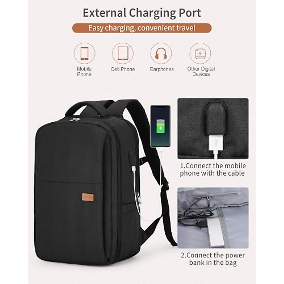 Black Laptop Travel Backpack For Women Men Airline Approved Carry On Bags For Airplanes Underseat Luggage Backpack For Traveling On Airplane Personal Item Travel Bag For Airlines Travel Essentials