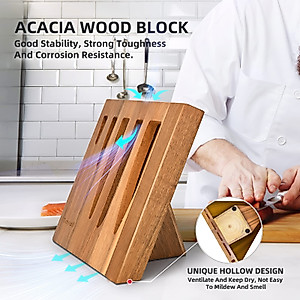 TICWELL Knife Set 7pcs Knife Set with Block Sharpener Kitchen Professional High Carbon German Stainless Steel, Hollow Wooden Block, Triple Rivet Safe Full Tang Knife Handle Dishwasher Safe