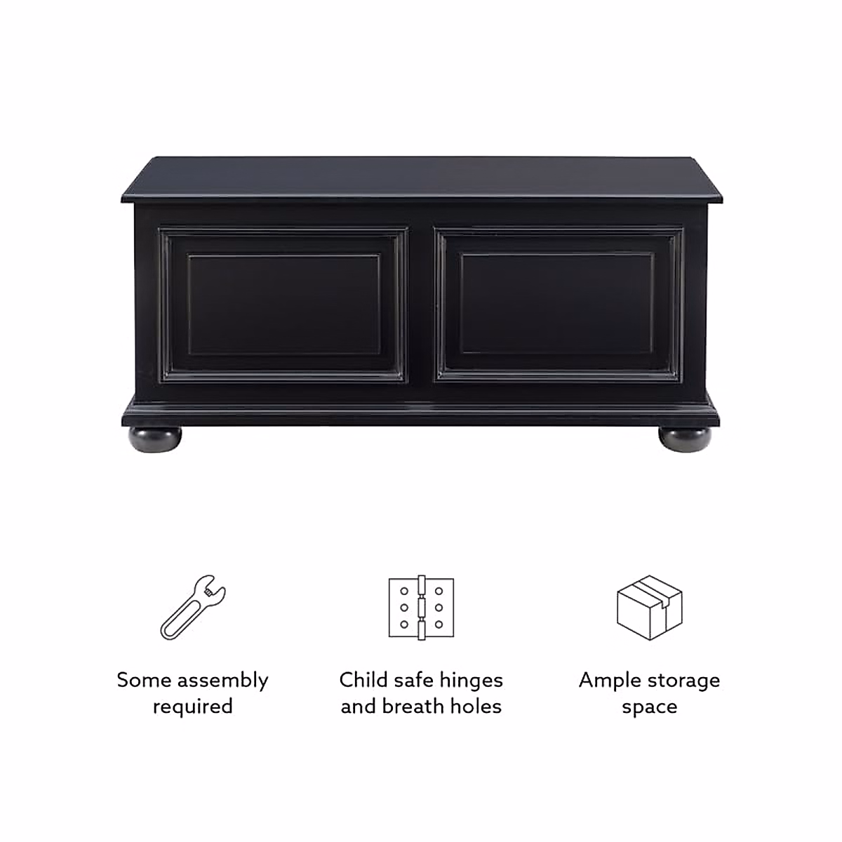 Linon Chadwick Classic Cedar Lined Chest Raised Panels Bun Feet in Black