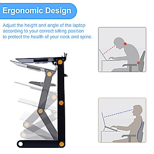 Laptop Stand Adjustable, Uten Laptop Desk for up to 17" Laptops, Portable Laptop Table Stand for Bed & Sofa & Desk, Detachable Mouse Pad, Ergonomic Lap Desk, TV Bed Tray, Office Stands(Black)
