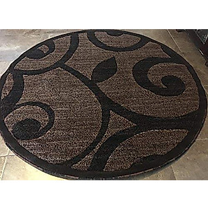 Modern Round Rug Brown & Black Americana Design 154 (5 Feet 3 Inch X 5 Feet 3 Inch Round)