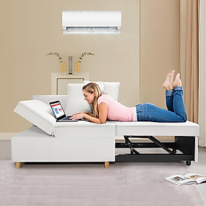 SEJOV 71" Convertible Folding Futon Fouch Bed, Velvet Comfy Couch, Loveseat, Sofas para Sala with Removable Armrests, Small Couch for Bedroom, Office, White