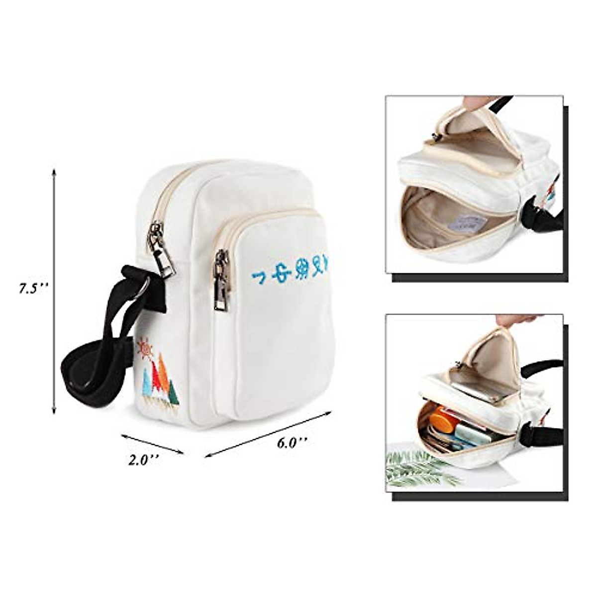 Togood Cell Phone Wallet Canvas Pocket Purse Small Crossbody Bags for women/men (White)