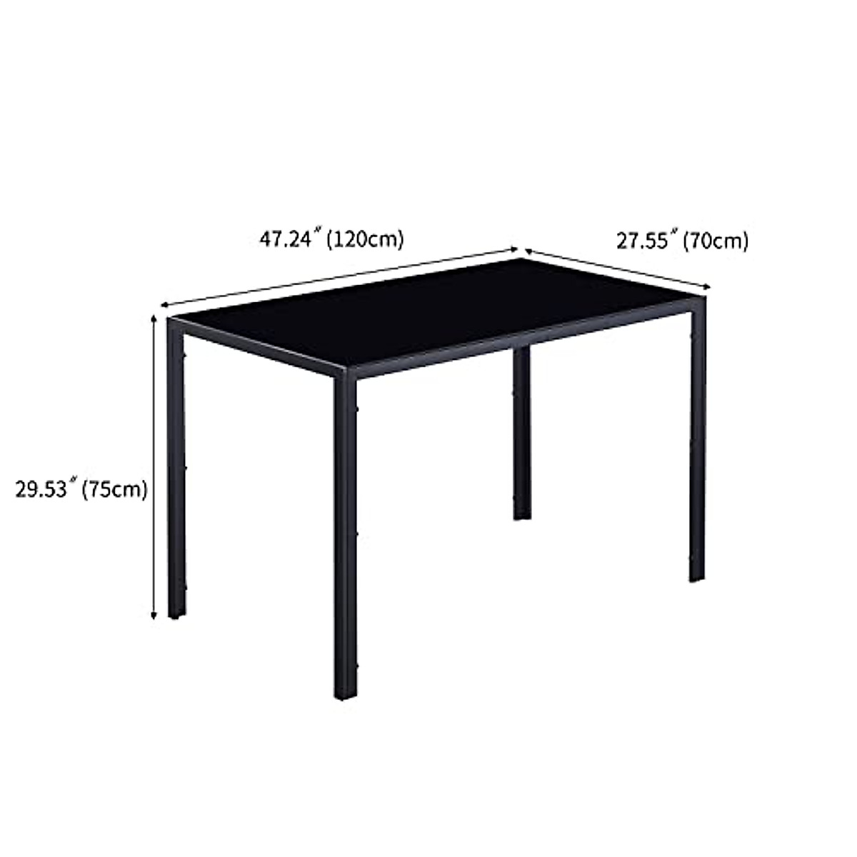 ROOIOME Rectangular Glass Dining Table Black, Glass Kitchen Table for Restaurant and Small Apartment (L x W x H) 47.24" * 27.55" * 29.53"