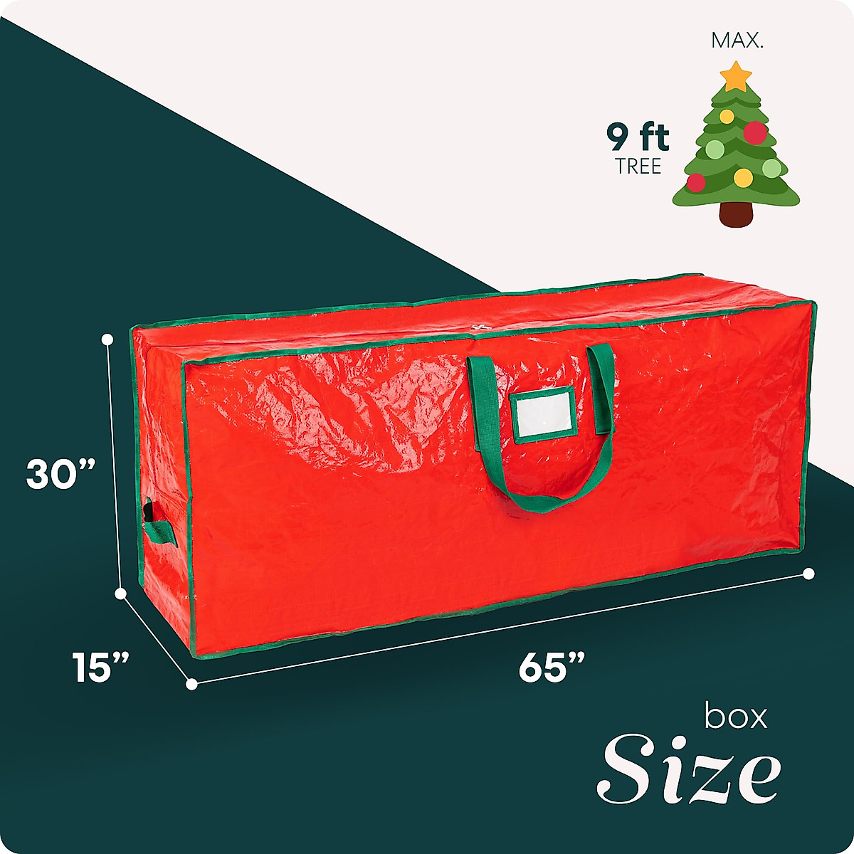 Christmas Tree Storage Bag - Stores a 9-Foot Artificial Xmas Holiday Tree. Durable Waterproof Material to Protect Against Dust, Insects, and Moisture. Zippered Bag with Carry Handles. (Red)