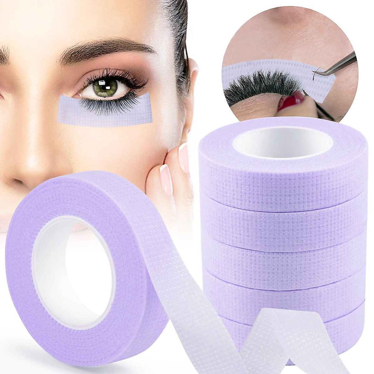6 Rolls Lash Extension Under Eye Tape EBANKU Breathable Fabric Eyelash Tape Micropore Adhesive Tape for Eyelashes Extension Supply Individual Eye Lashes Tools (Purple)