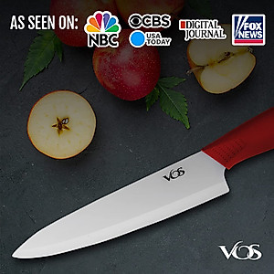 Vos Universal Knife Block and 8 Inch Ceramic Chef Knife Red