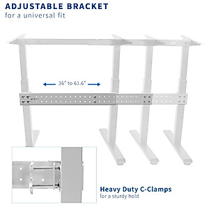 VIVO Universal Steel Clamp-on Desk Stabilizer Bar, 36 to 61.6 inch Bracket Support System for Sit to Stand Desk Frames, White, DESK-STB01W