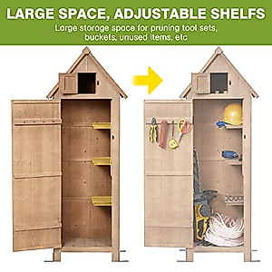 MELLCOM Outdoor Storage Shed, 70" Wood Garden Shed with Lockable Doors, Weather Resistant Tool Shed Organizer for Patio, Garden, Backyard, Lawn