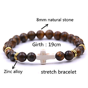 HYHONEY Cross Bracelet for Men Beaded Bracelets Couples Bracelets Cross Bracelet for Women Mens Lava Rock Turquoise Tiger Eye Stone Cross Bracelet Crystal Bracelet Anxiety Stretch Elastic Bracelets