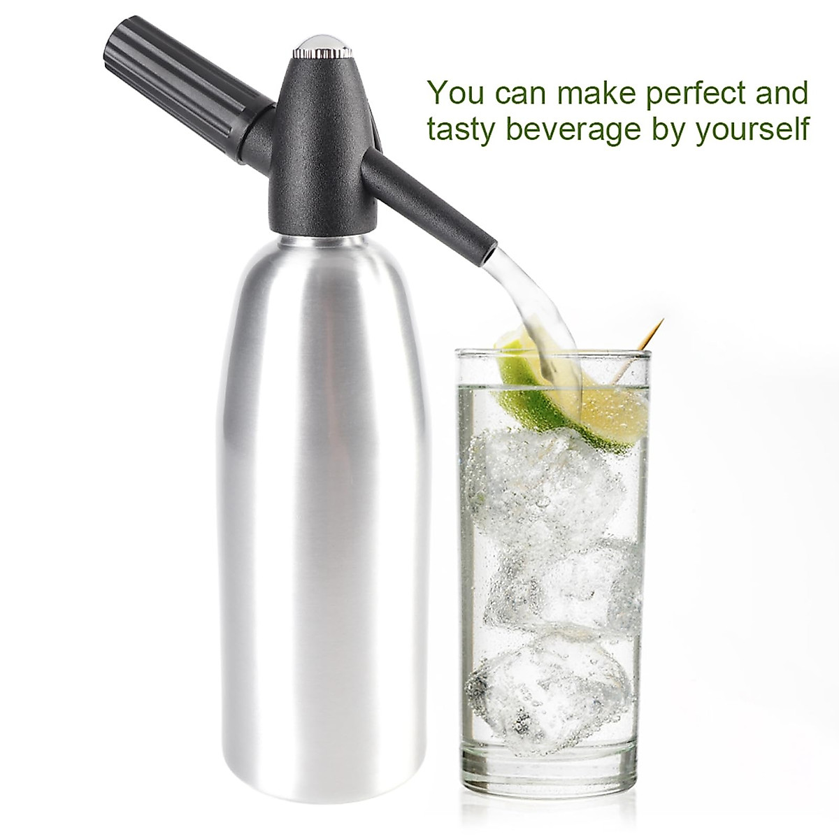1 Liter Soda Maker,Home Soda Water Siphon Alloy Soda Sparkling Water Maker Fizzy Soda Machine for Fresh Soda Water, Cocktails, Hard Seltzers(Silver)