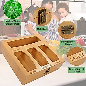 AYOYA Ziplock Bag Storage Organizer, Bamboo Food Bags Container for Kitchen Drawer,Openable Top Lids Bamboo Organizer,Compatible with Gallon, Quart, Sandwich and Snack Variety Size Bag (1 Box 4 Slots)