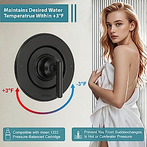 Matte Black Shower Handle Compatible with moen T2901BL Black Shower Trim Kit, Easy to Install, Round Matte Black Shower Handle Trim Kit Only, Requires 2510 valve