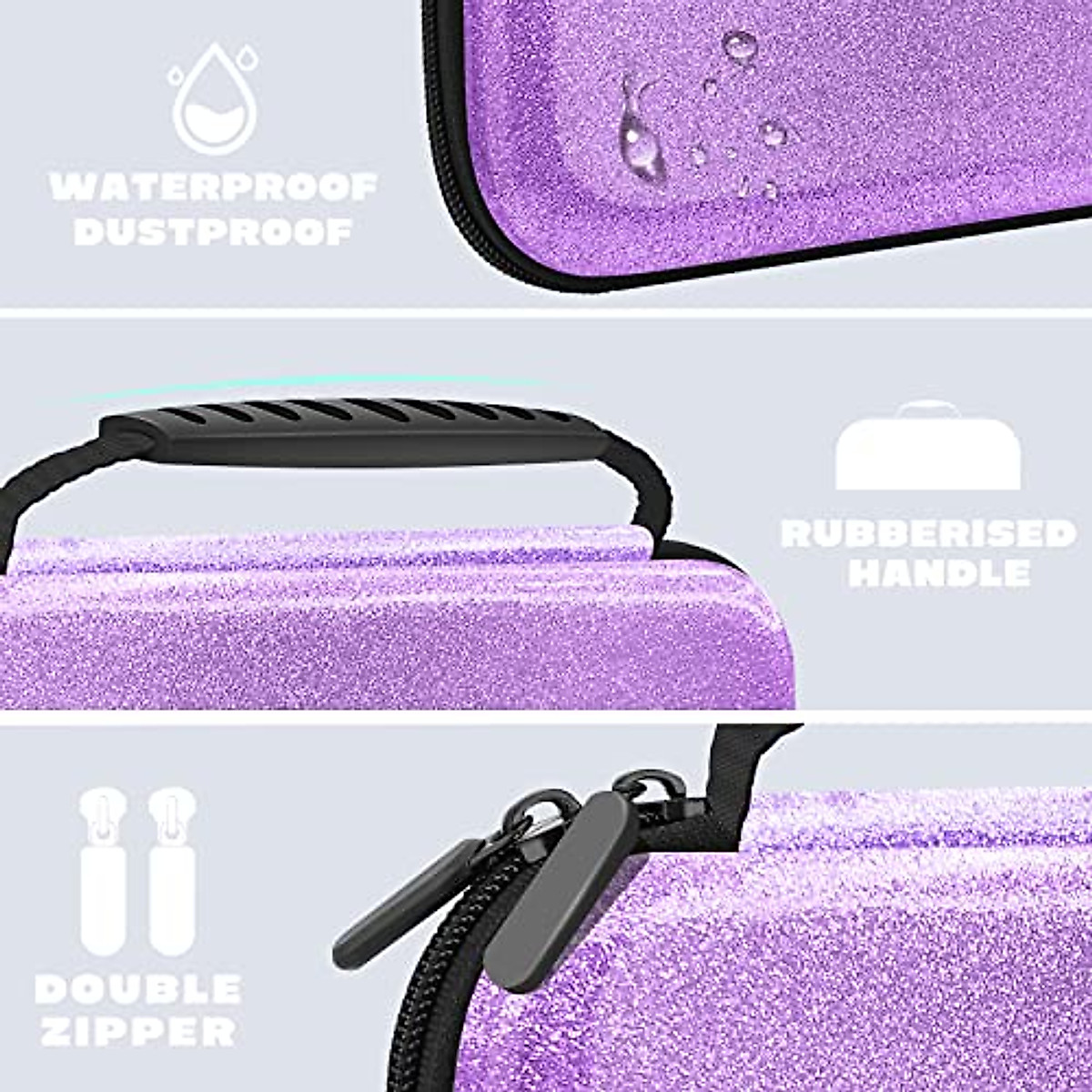 Glitter Carrying Case for Nintendo Switch and Switch OLED Console,Purple Hard Travel Case Shell Pouch for Nintendo Switch Console & Accessories,Protective Carry Case Compatible with Nintendo for Girls