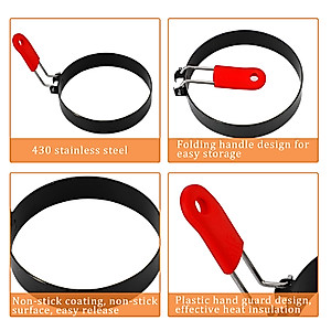 5 PCS Pancake Mold Sets, 3 Pcs Egg Circles for Frying Eggs, 2 PCS Taco Shell Holder Stand, Rack Holds Up to 3 Tacos, 4 Inch 6 Inch 8 Inch Griddle Egg Ring with Silicone Handle for Breakfast Sandwiches